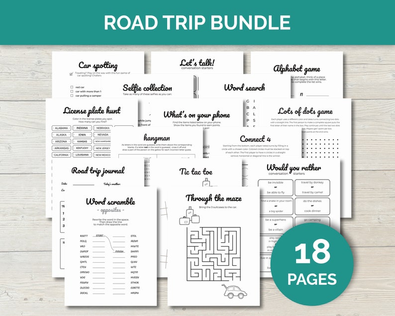 Road Trip Games for Kids, Travel Activities Bundle, Family Game Bundle ...