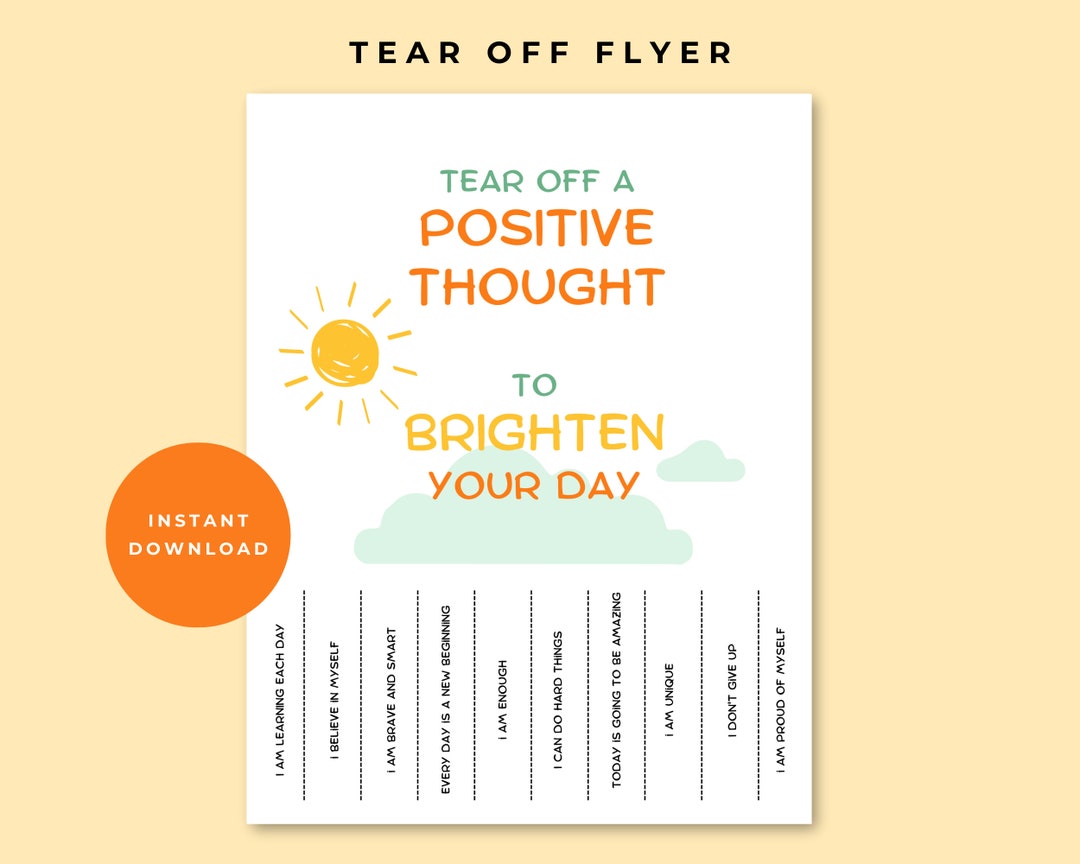 Positive Affirmations for Kids Tear off Flyer, School Social Worker ...