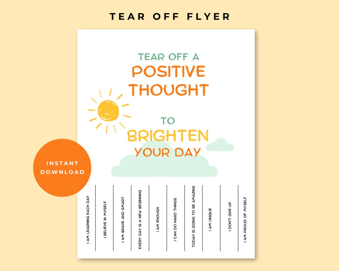 Positive Affirmations for Kids Tear off Flyer, School Social Worker ...