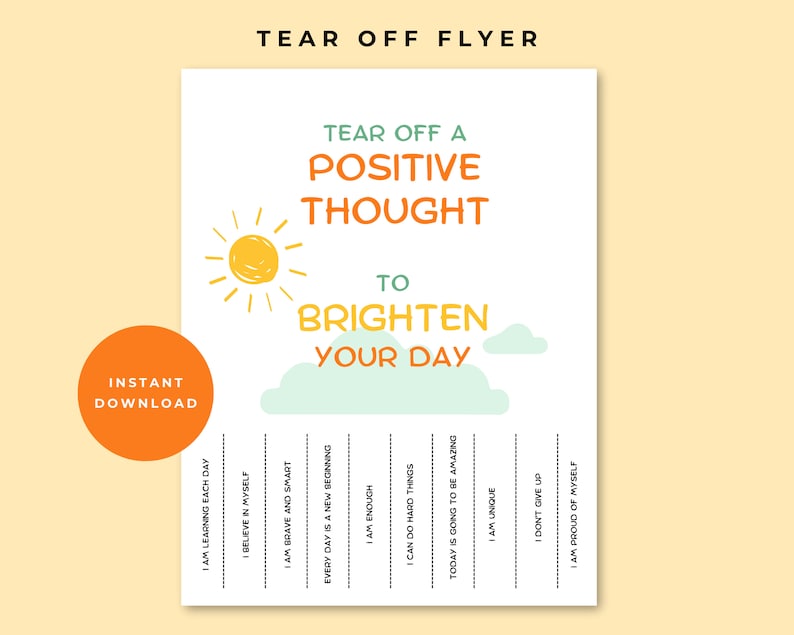 Positive Affirmations for Kids Tear off Flyer, School Social Worker ...