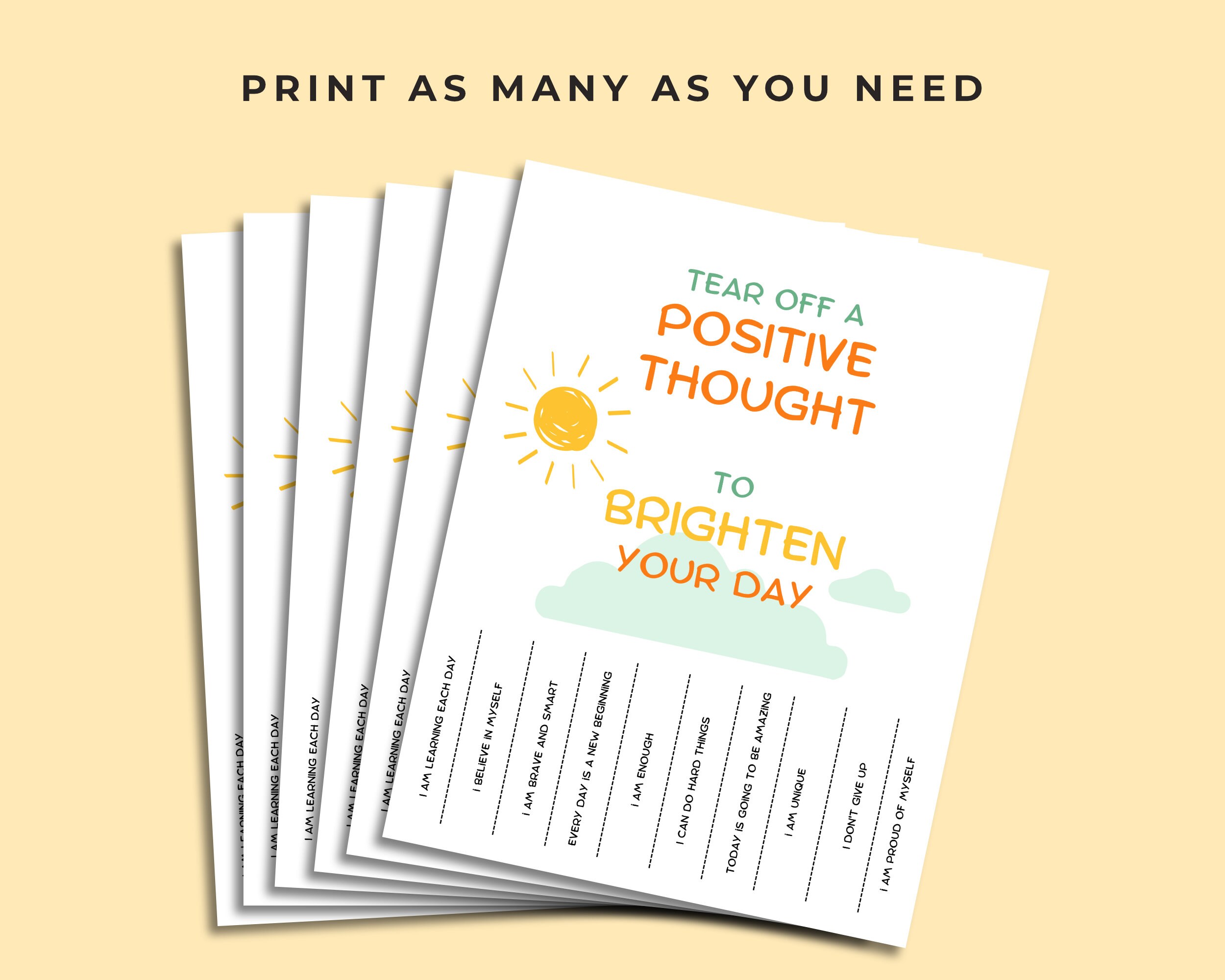 Positive Affirmations for Kids Tear off Flyer, School Social Worker ...