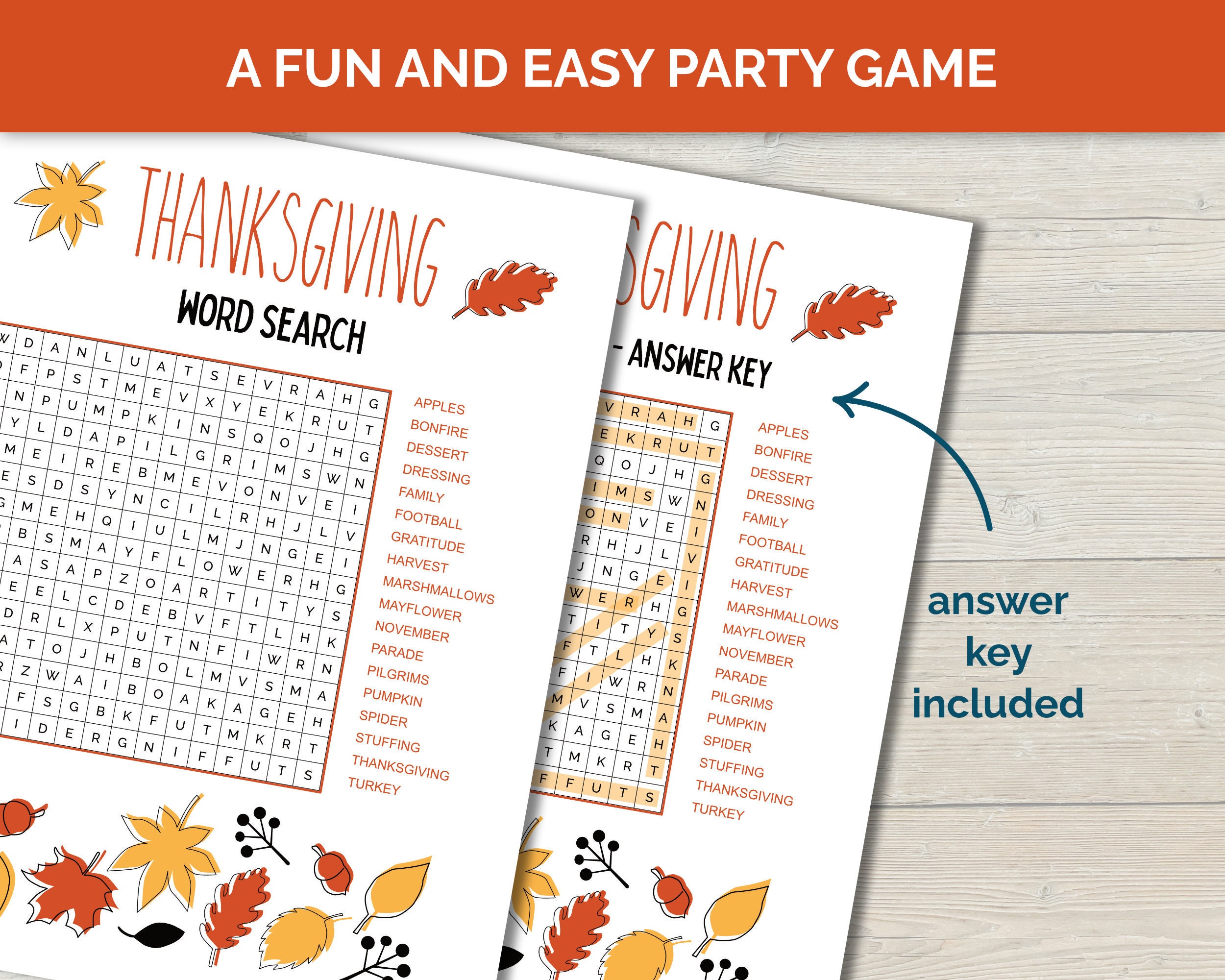 Thanksgiving Word Search Printable Game, Thanksgiving Family Game, Word ...
