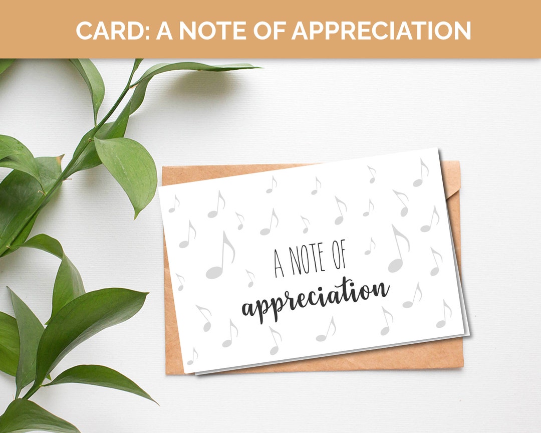 Printable Card: a Note of Appreciation, Music Note Thank You Teacher ...
