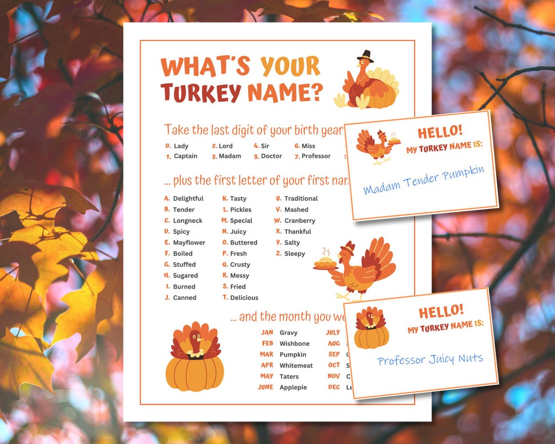 Turkey Name Game, What's Your Turkey Name, Play as a Family ...