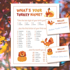 Turkey Name Game, What's Your Turkey Name, Play as a Family ...