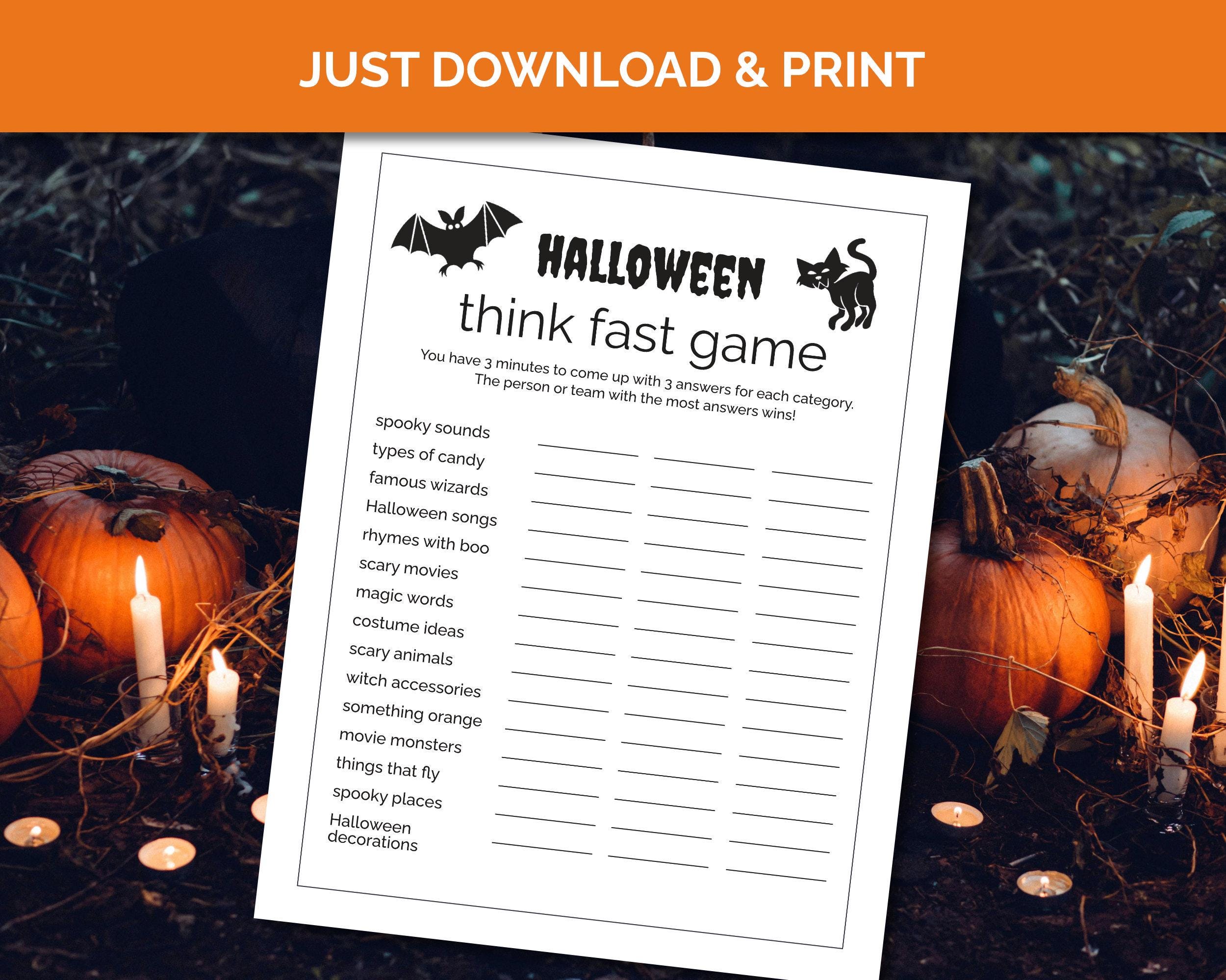Halloween Think Fast Game Printable, Play as a Family Halloween Game ...