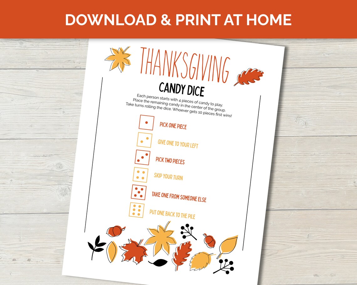 Thanksgiving Candy Dice Game a Fun Thanksgiving Game for - Etsy
