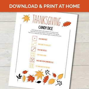 Thanksgiving Candy Dice Game, a Fun Thanksgiving Game for Family Game ...