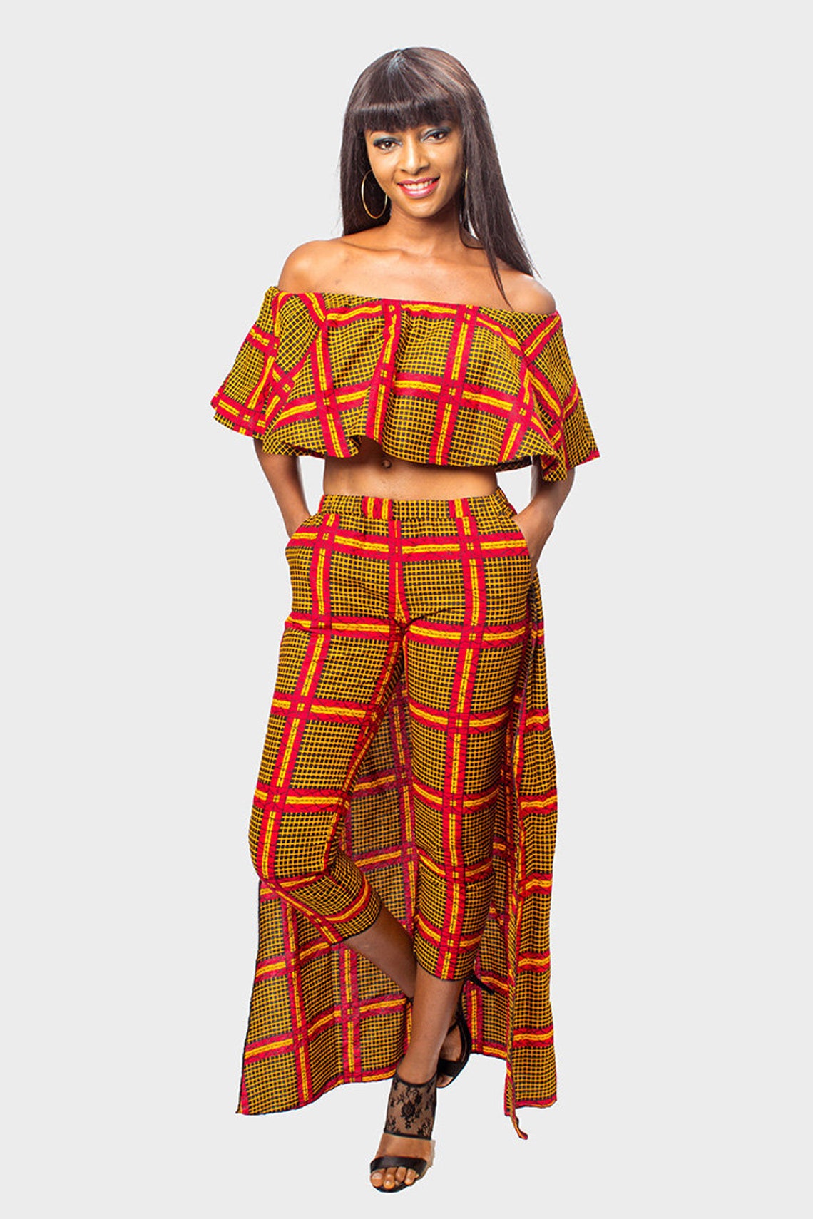 Ankara Off Shoulder Crop Top And Cape Pants African Print Etsy