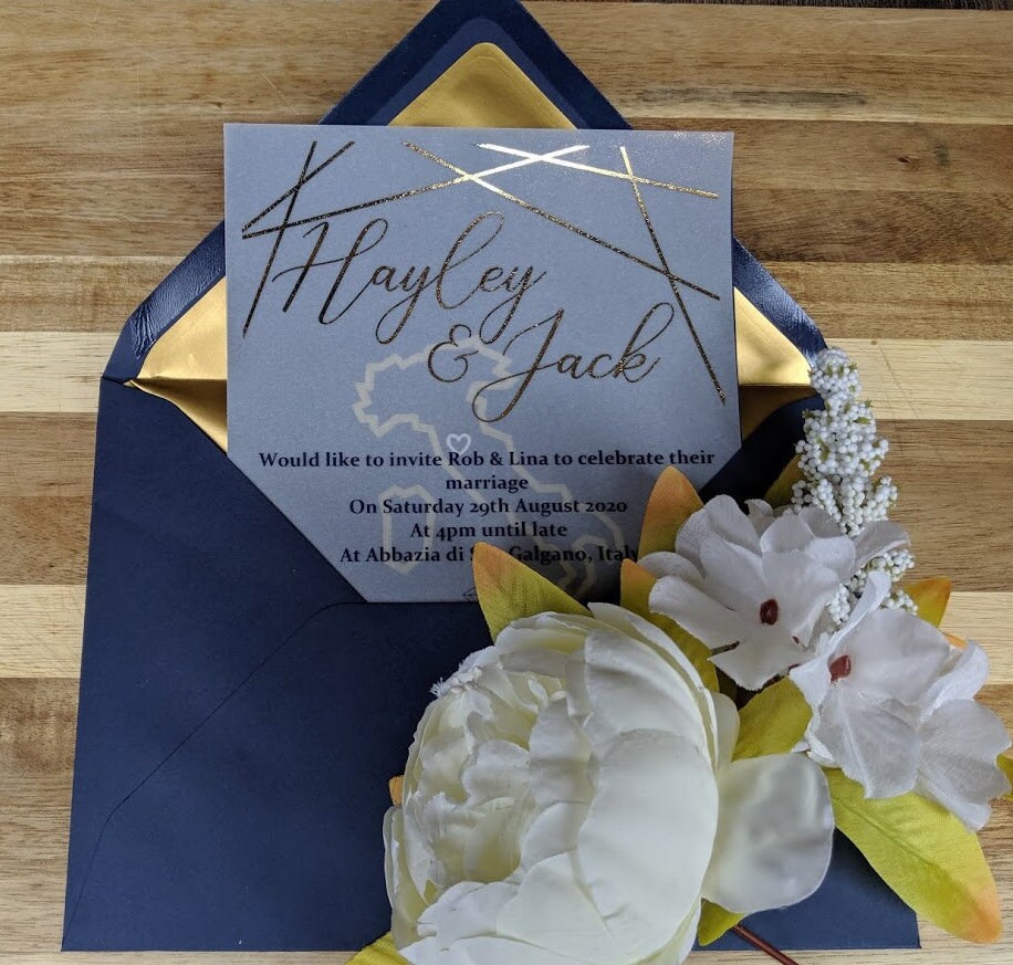 Vellum Gold and Blue Foil Wedding Invite - Etsy