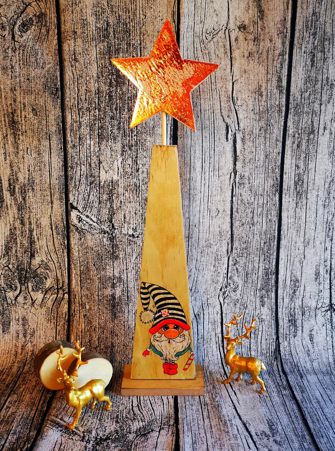 Decorative Element XMAS Elves With Copper Star Wood Christmas Advent ...