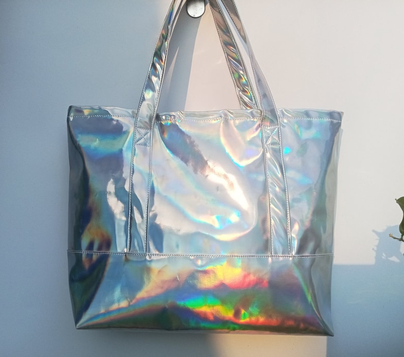 Holographic Tote Bag ,iridescent Vinyl Purse, Holographic Bag, Metallic ...