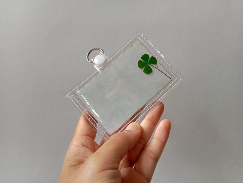Real Four Leaf Clover ID Badge: Transparent Shamrock Key Card - Etsy