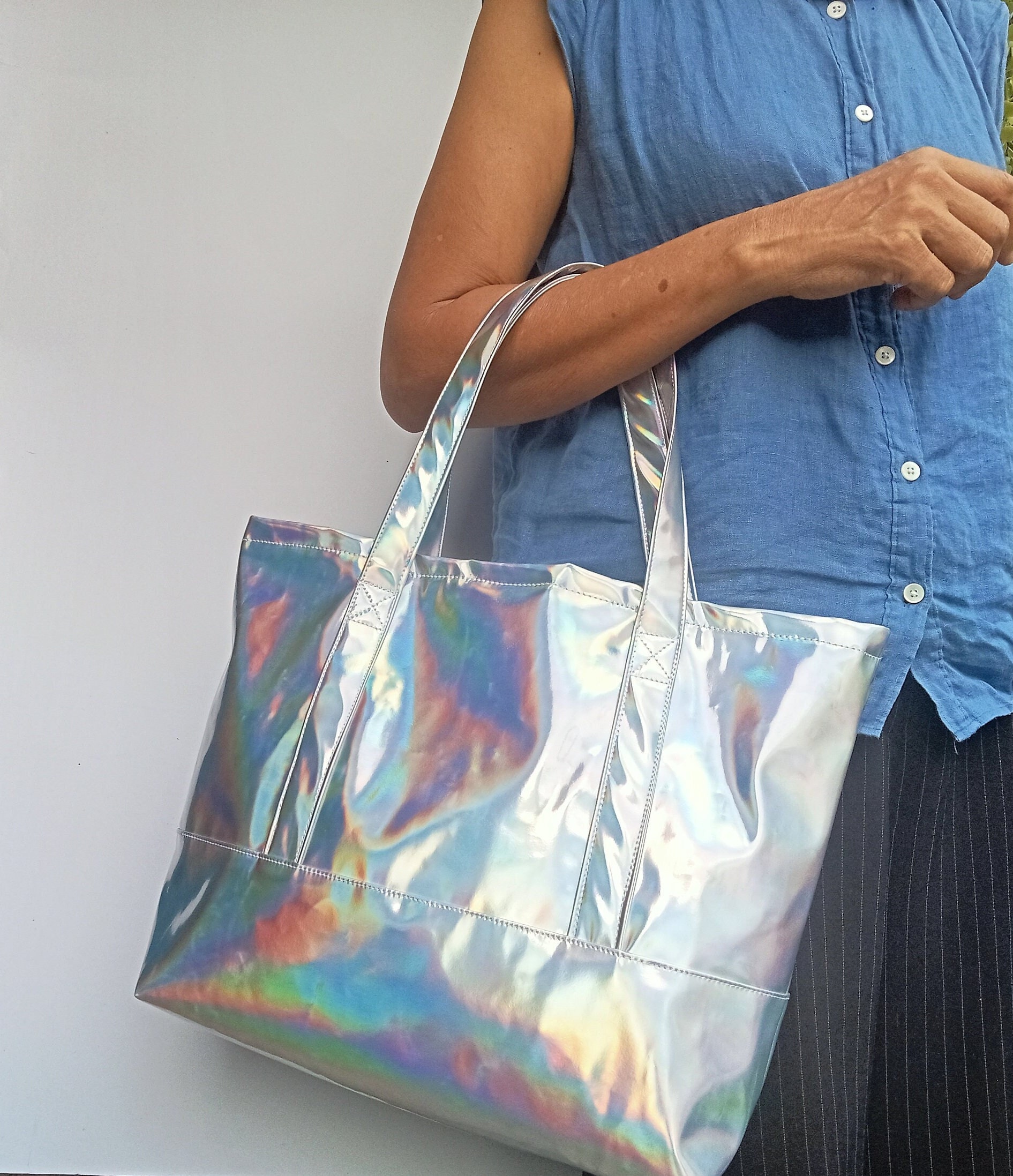 Holographic Tote Bag ,iridescent Vinyl Purse, Holographic Bag, Metallic ...