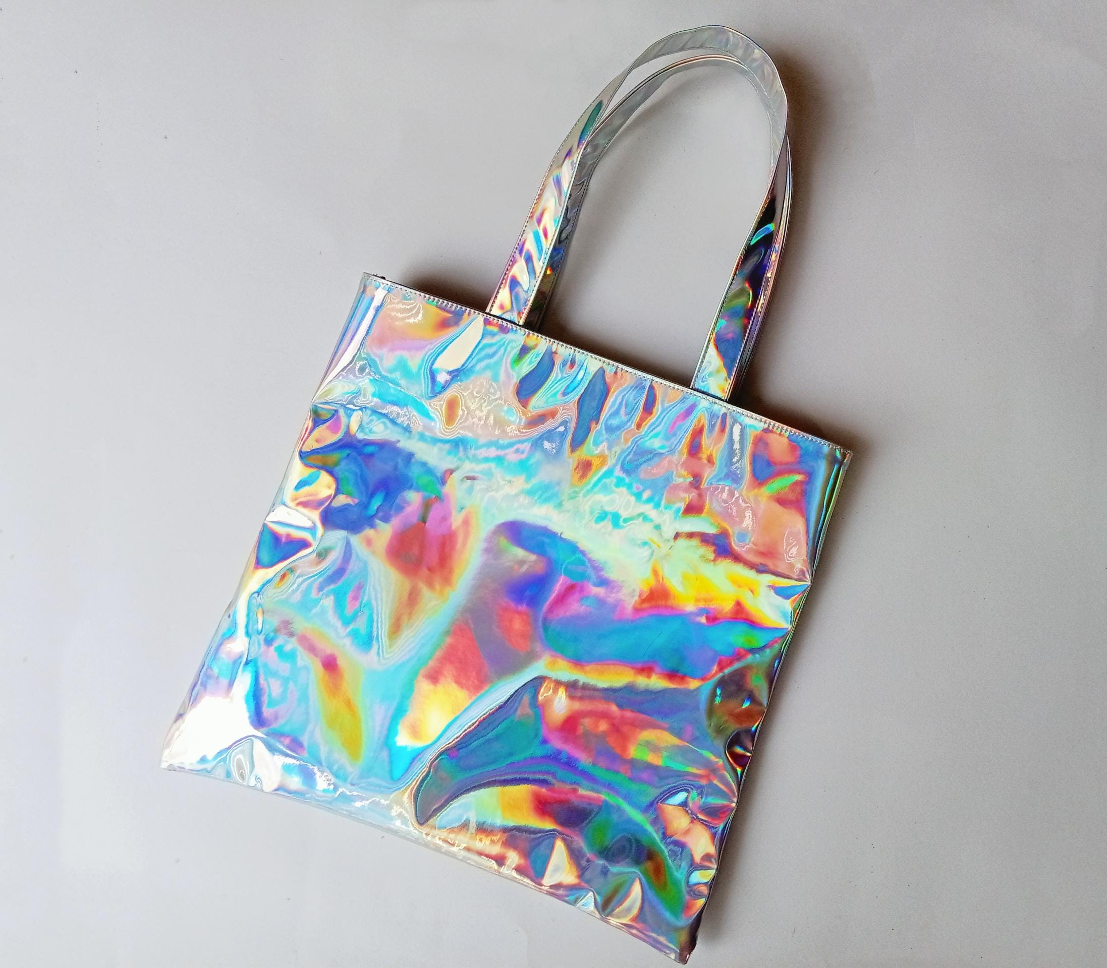 Holographic Tote Bag ,iridescent Vinyl Purse, Holographic Bag, Metallic ...