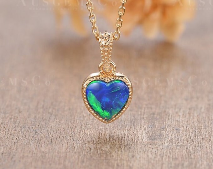 Opal Gold Heart Necklace, Gold Jewelry, Gold Heart Necklace, Opal ...