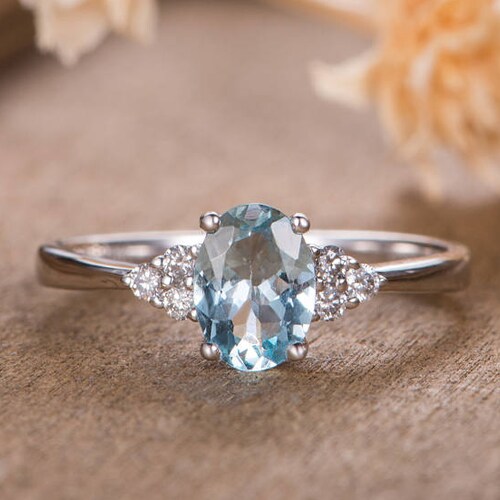 White Gold Aquamarine Engagement Ring Bridal Ring Solitaire - Etsy