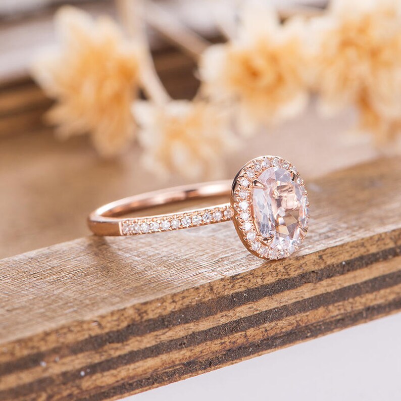 Rose Gold Morganite Engagement Ring Oval Cut Halo Diamond - Etsy