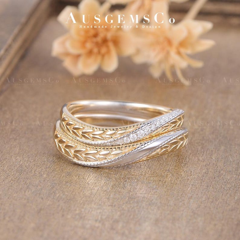 Unique Couple Rings Set His and Hers Wedding Rings Moissanite Pave ...