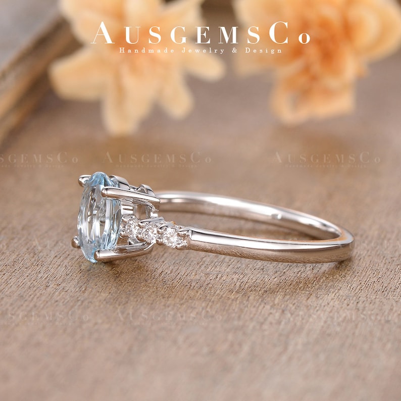 White Gold Aquamarine Engagement Ring Bridal Ring Solitaire | Etsy