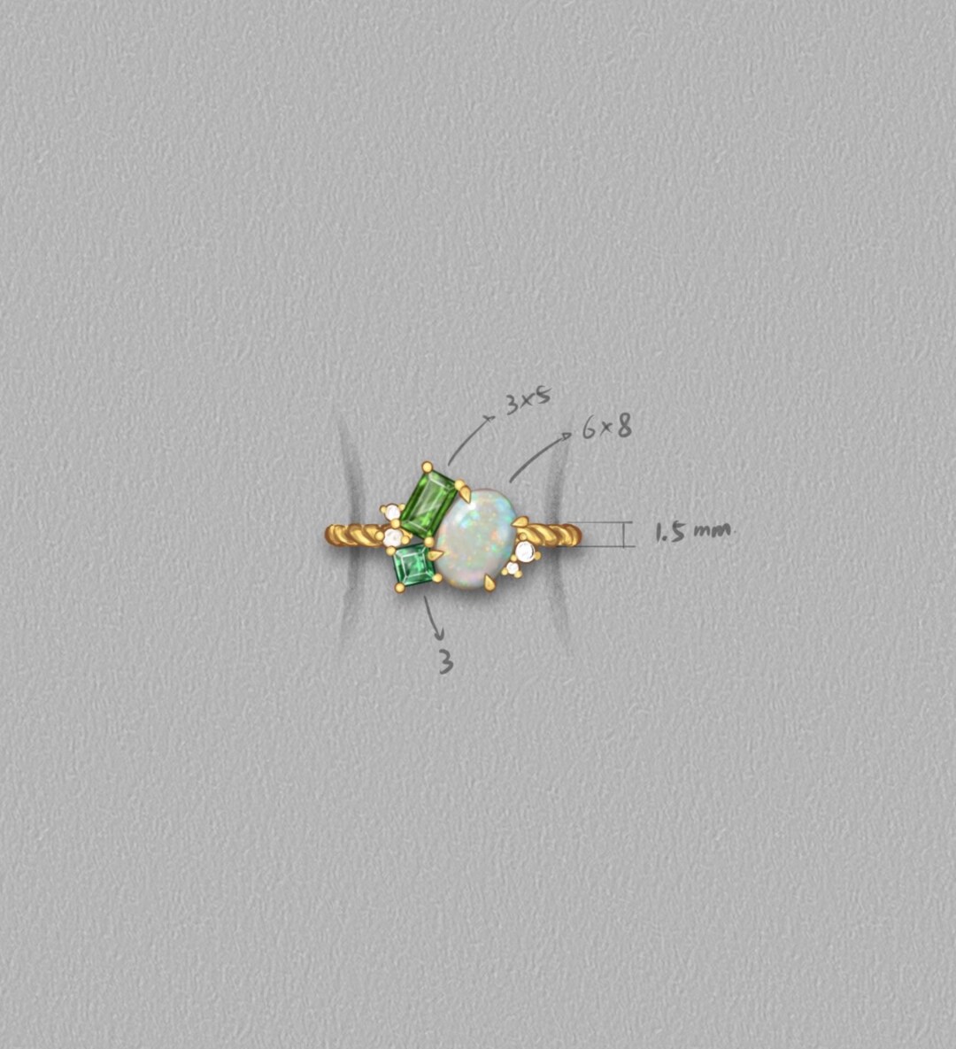 Custom Order, 18K Yellow Gold Original Design Opal Ring, Natural ...