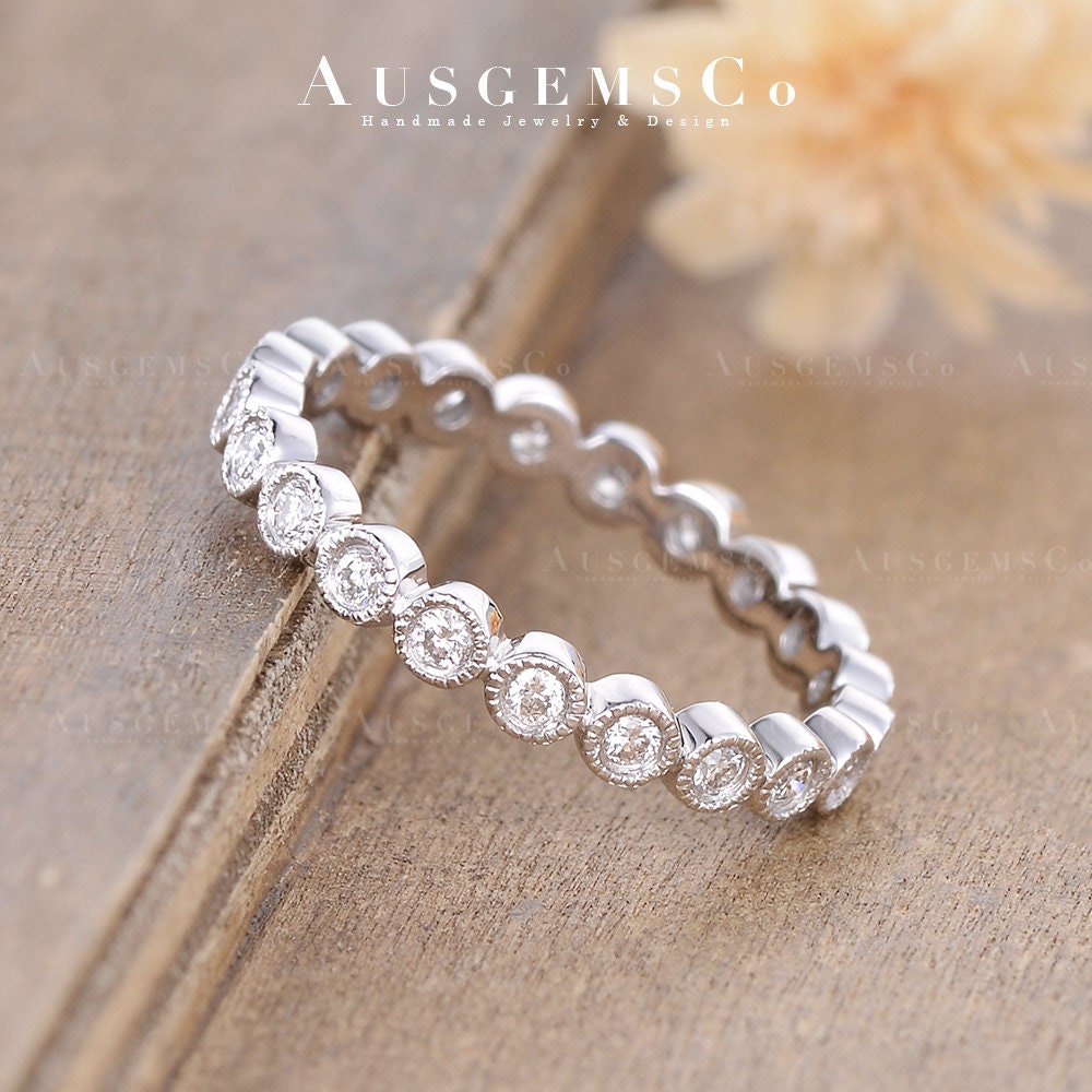 White Gold Bezel Set Diamond Eternity Wedding Band Bridal Wedding Ring ...
