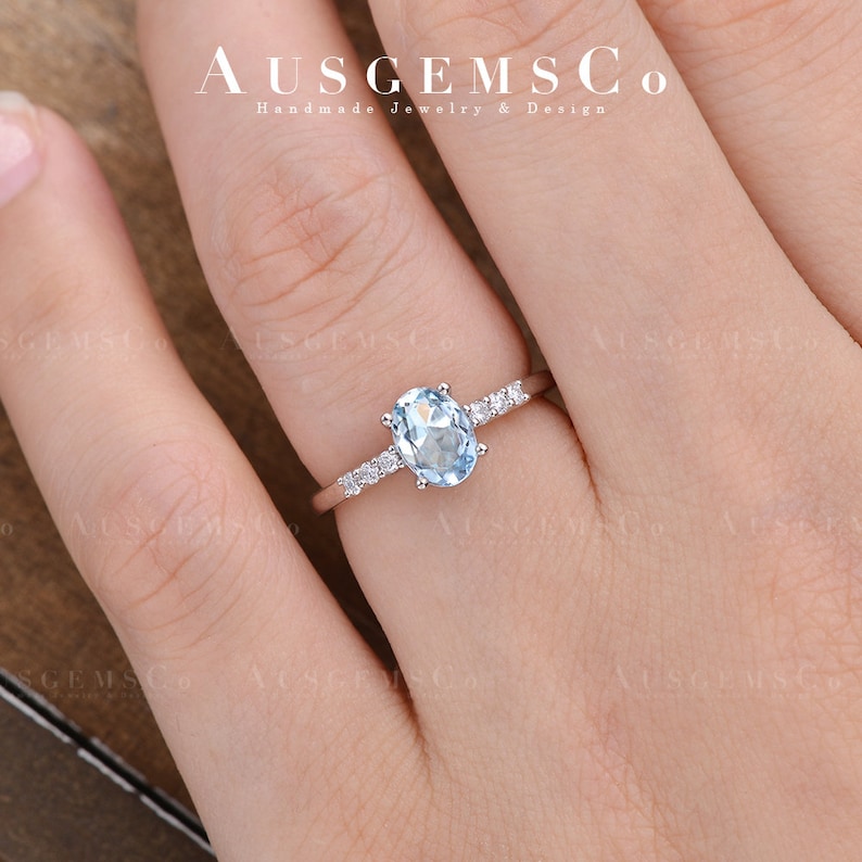 White Gold Aquamarine Engagement Ring Bridal Ring Solitaire | Etsy