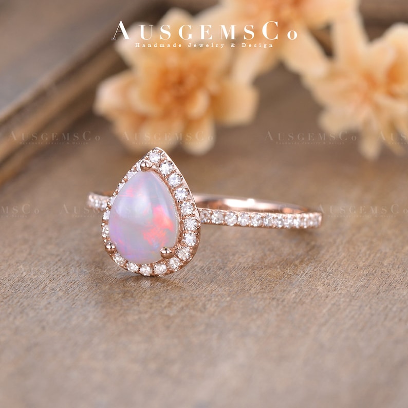 Rainbow Australian Opal Engagement Ring Rose Gold Pear Opal - Etsy