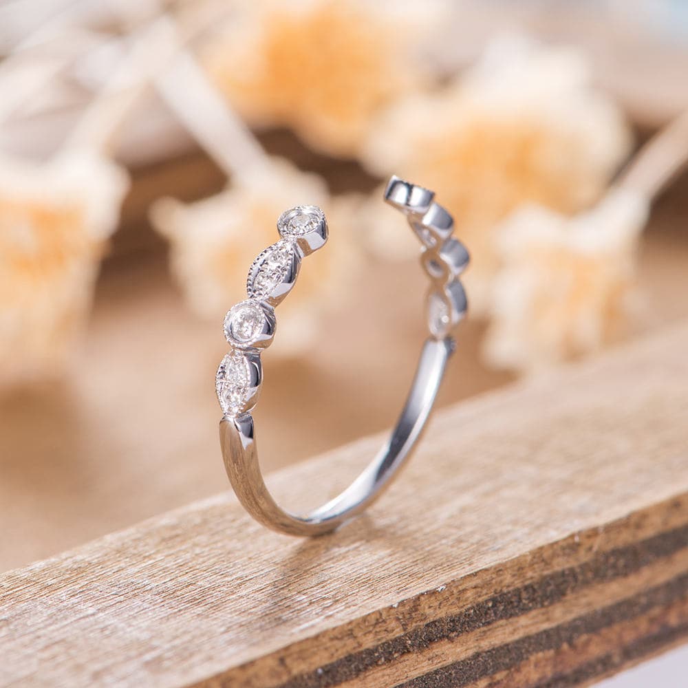 Open Ring Wedding Band Women Art Deco Diamond Eternity Band Adjustable ...