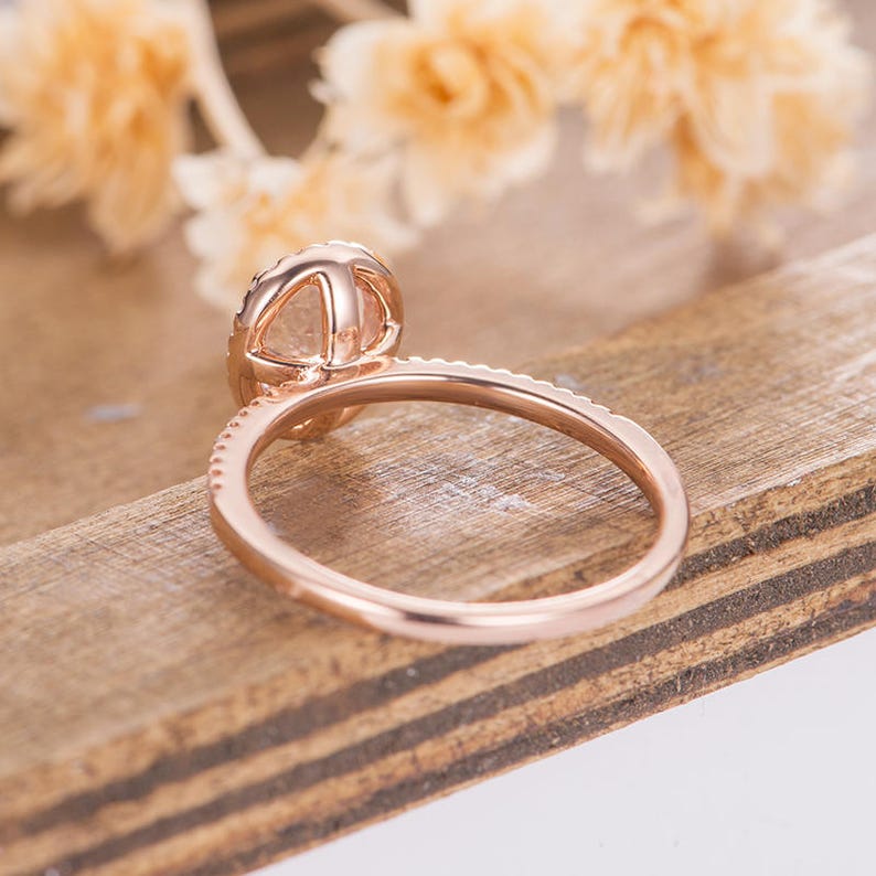 Rose Gold Morganite Engagement Ring Oval Cut Halo Diamond - Etsy