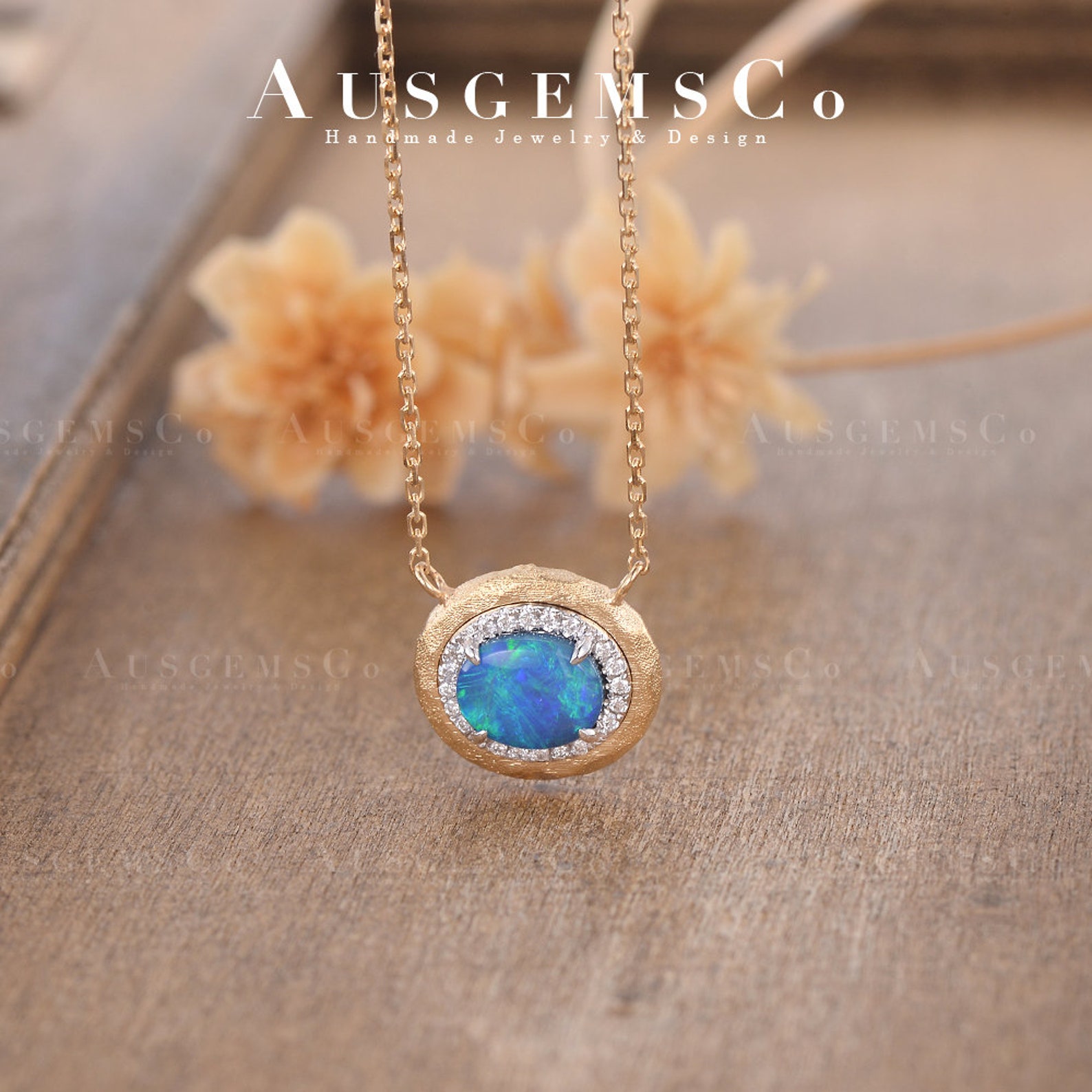Genuine Blue Opal Necklace, Natural Australian Opal Pendant, October ...