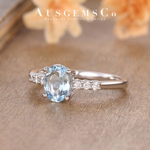 White Gold Aquamarine Engagement Ring Bridal Ring Solitaire Oval Cut ...