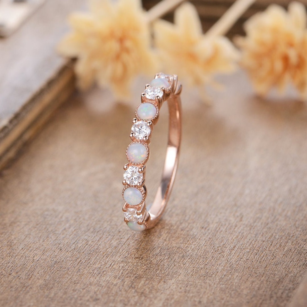 Opal Wedding Band Rose Gold Natural Opal Wedding Band Women Ring ...