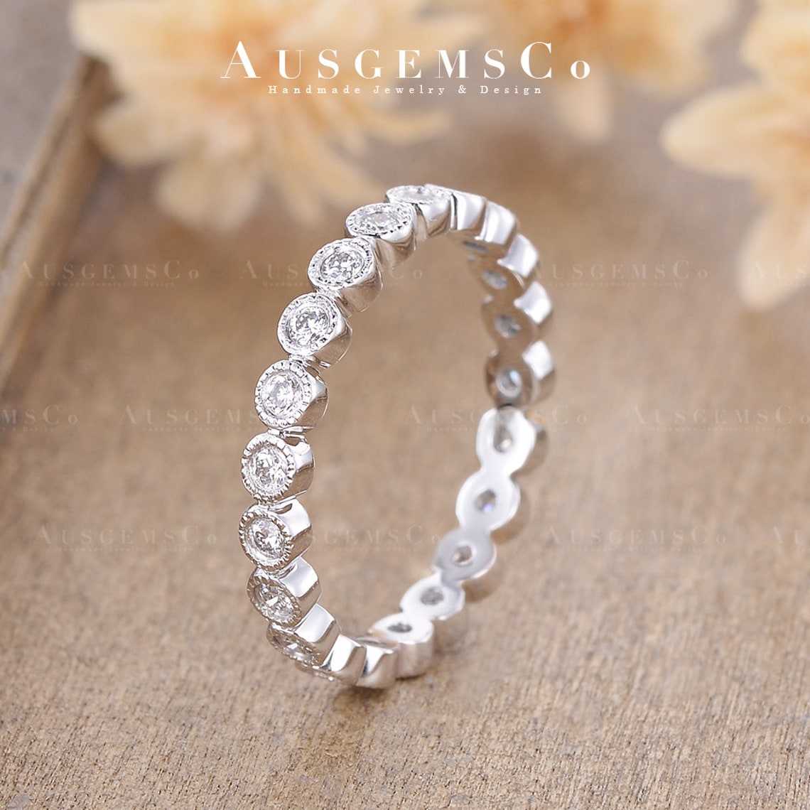 White Gold Bezel Set Diamond Eternity Wedding Band Bridal Wedding Ring ...