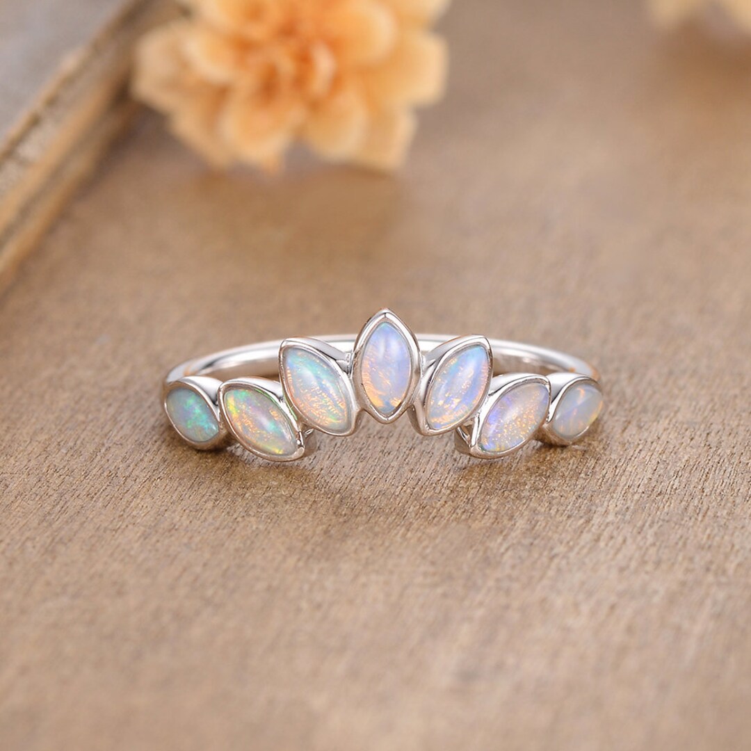 Custom Made Marquise Opal Wedding Band Rose Gold Opal Ring Matching ...