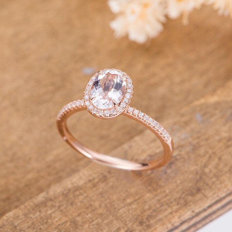 Rose Gold Morganite Engagement Ring Oval Cut Halo Diamond - Etsy