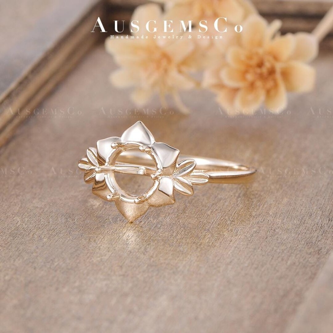 Antique Flower Engagement Ring Setting Vintage Yellow Gold Semi Mount ...