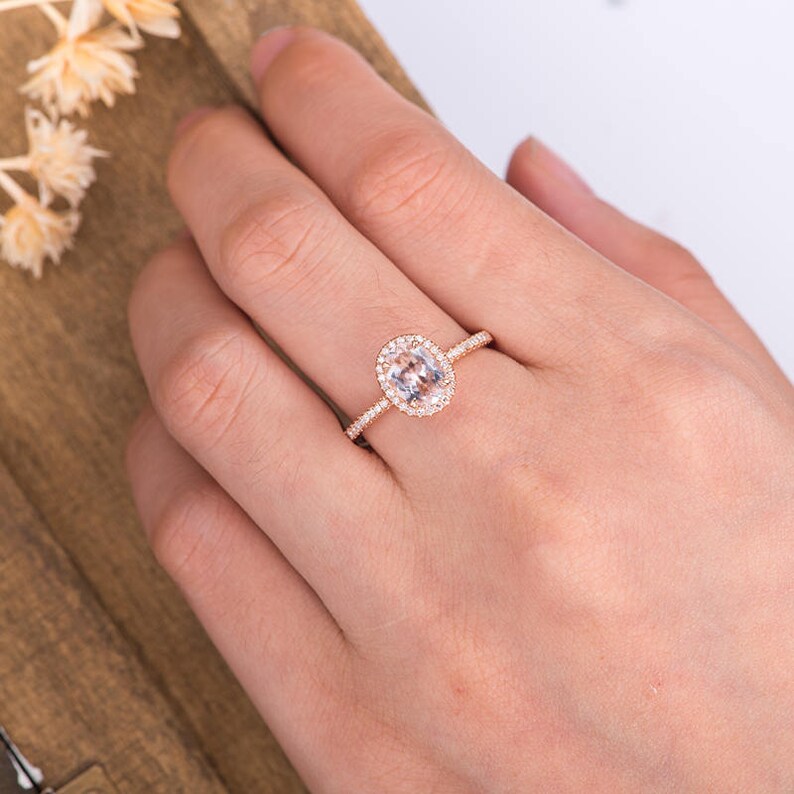 Rose Gold Morganite Engagement Ring Oval Cut Halo Diamond - Etsy