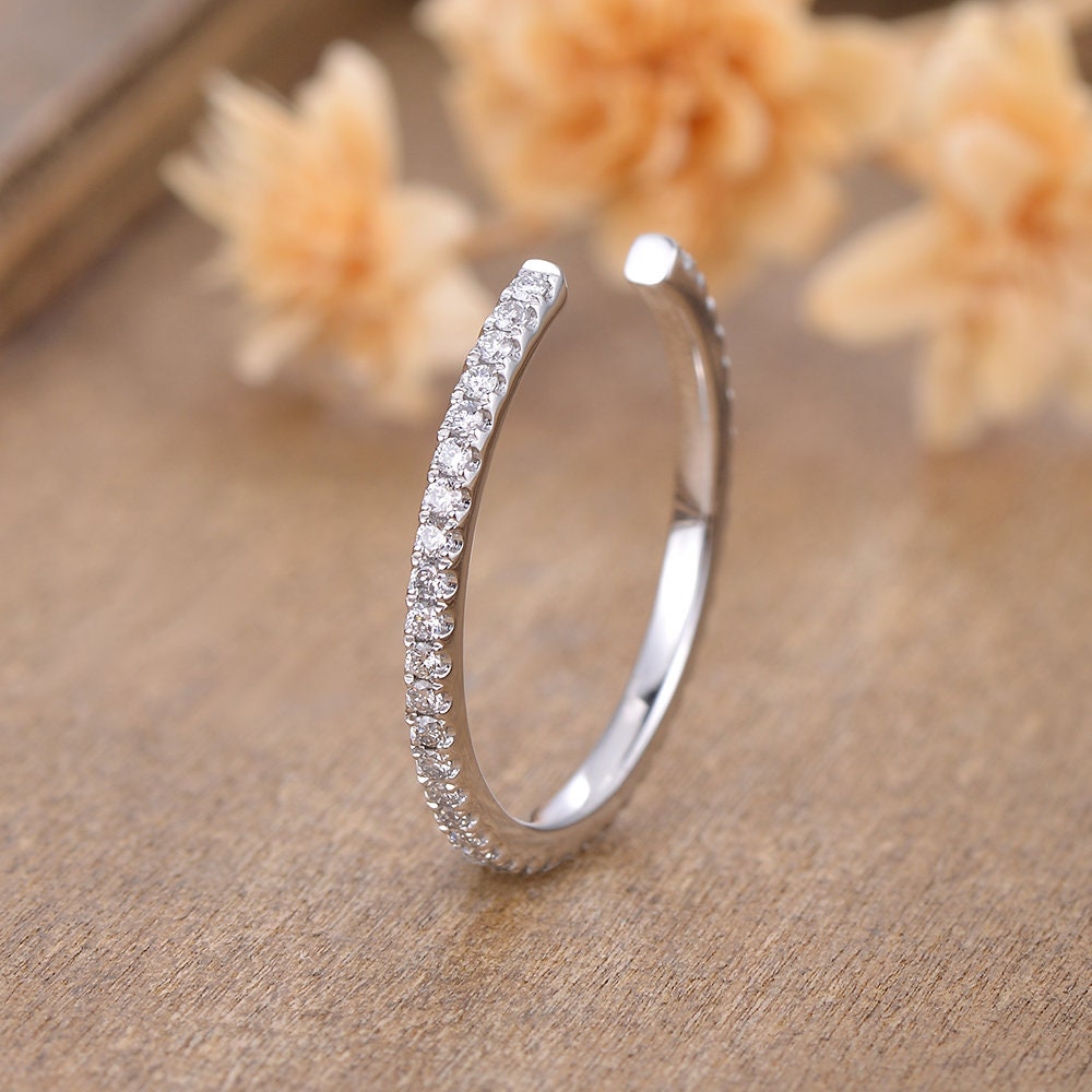 Open Diamond Wedding Band White Gold Wedding Band Woman | Etsy