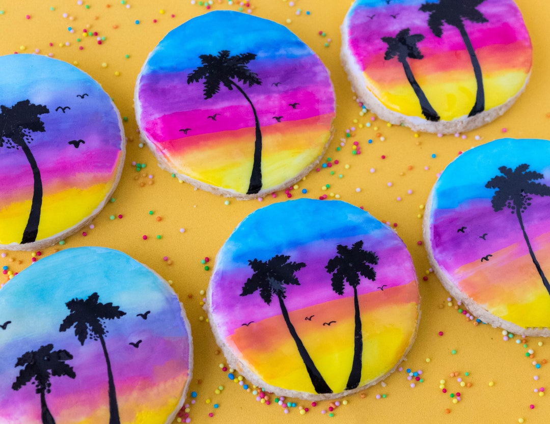 12 Summer Tropical Sunset Palm Painted Cookies Vegan - Etsy