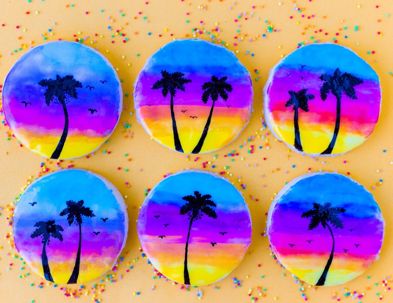 12 Summer Tropical Sunset Palm Painted Cookies Vegan | Etsy