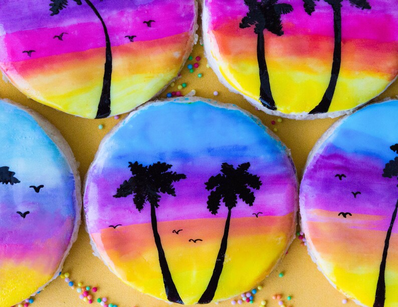 12 Summer Tropical Sunset Palm Painted Cookies Vegan - Etsy
