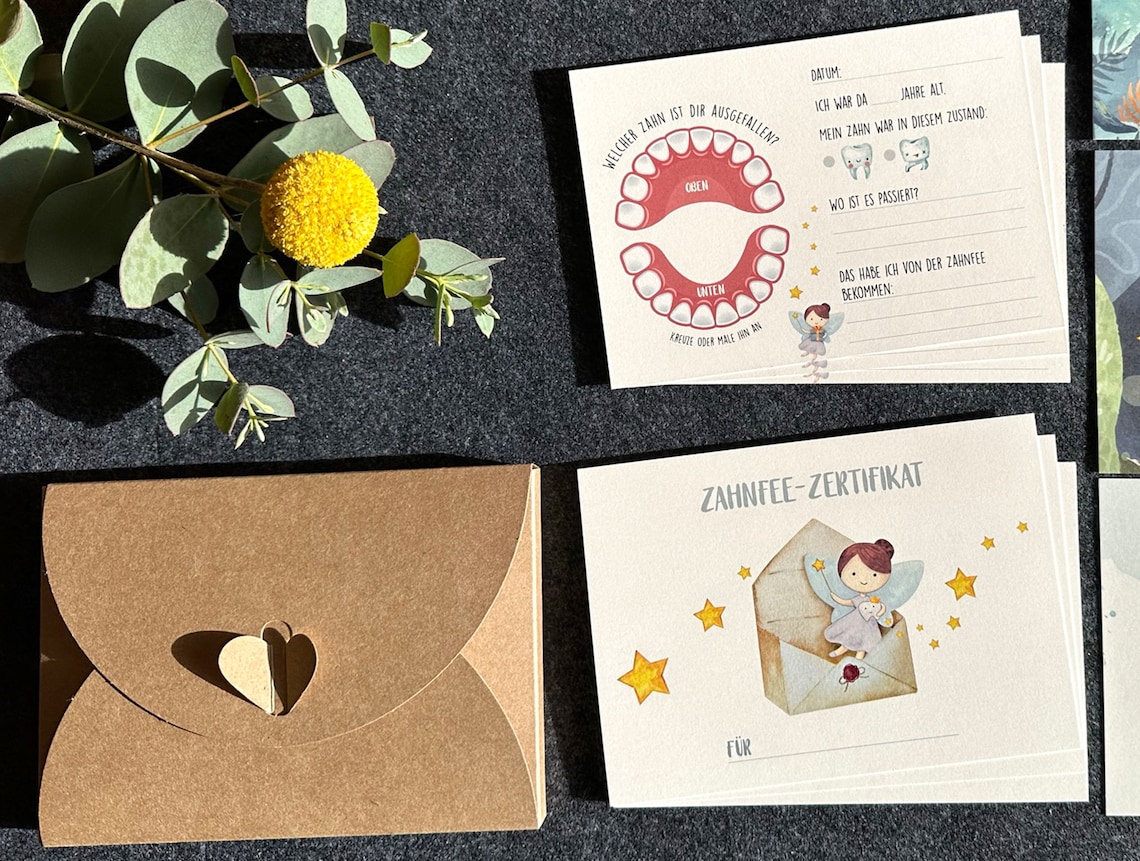 Set 20 x Zahnfee Zertifikate/Urkunden + 3 süße Zahnfee-Grußkarten - Etsy.de