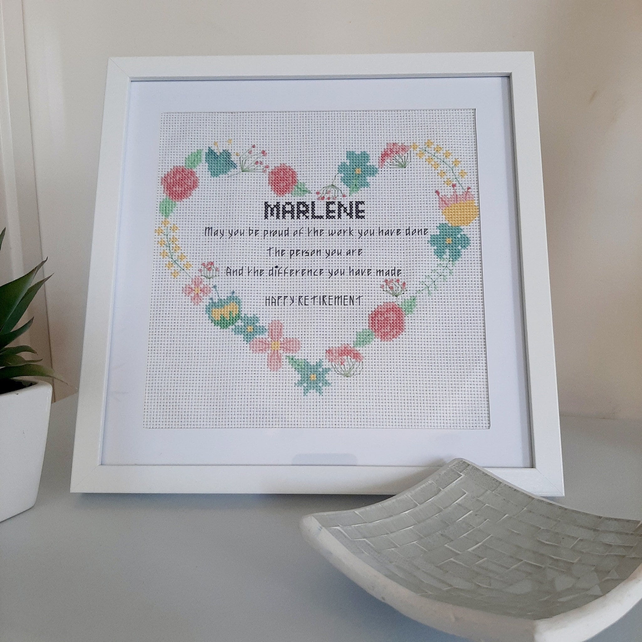 Digital Cross Stitch Chart - Floral Heart Retirement Wreath ...