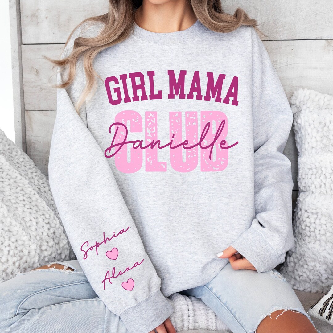 Custom Girl Mama Club Crewneck Sweatshirt With Name on Sleeve Retro New ...