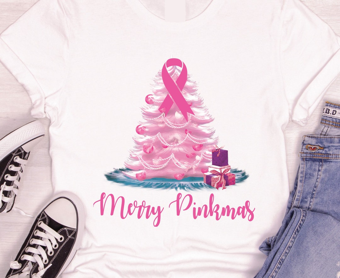 Merry Pinkmas Shirt, Pink Ribbon Christmas Tree Shirt, Breast Cancer ...