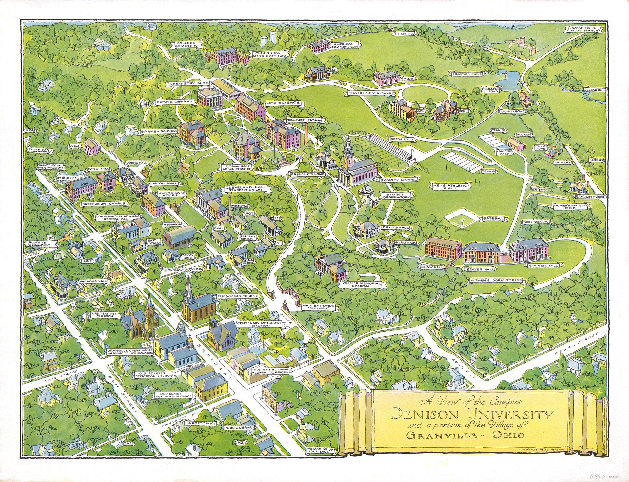 DENISON University Map GRANVILLE OHIO Vintage Wall Art Campus - Etsy