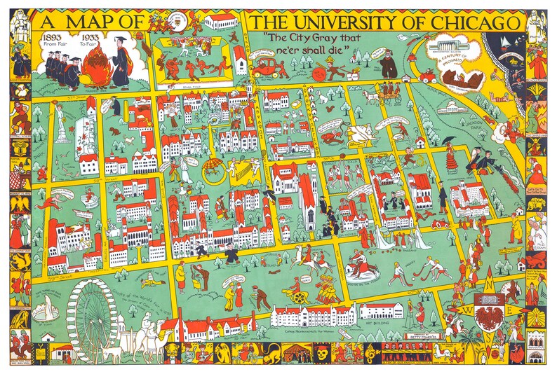 CHICAGO University Map ILLINOIS Vintage Wall Art Campus - Etsy
