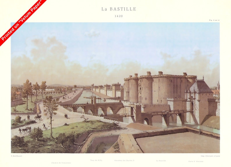 Paris Art Print "la Bastille" Litographs French Antique - Etsy
