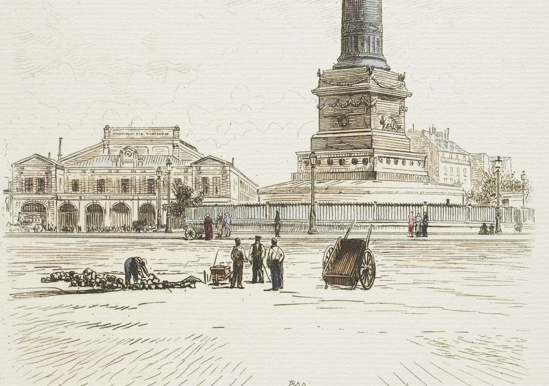 Paris Wall Art PLACE BASTILLE Lithograph French Antique - Etsy